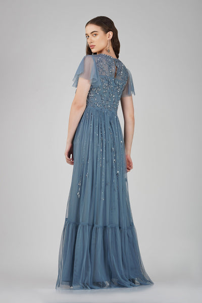 Marly Blue Embellished Maxi Dress – Lace & Beads