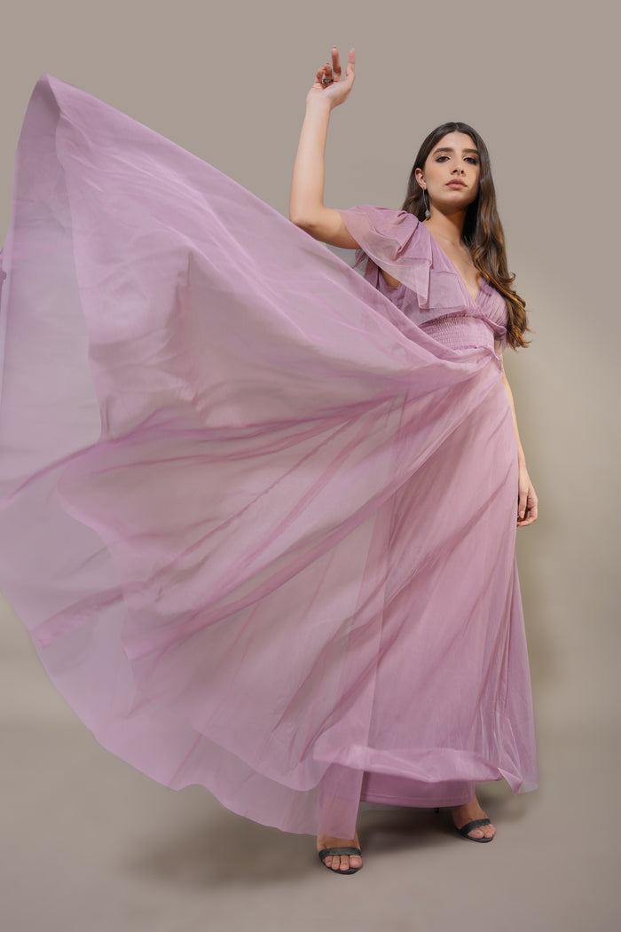 Shelby Tulle Maxi Dress in Dusty Lilac