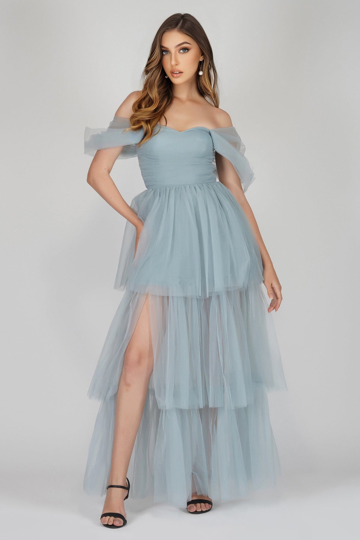 Sydney Dusty Blue Tulle Dress – Lace & Beads
